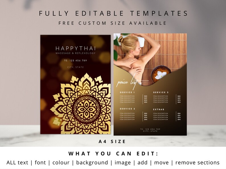 Thai Massage Price List Templates Design Editable Printable | Etsy