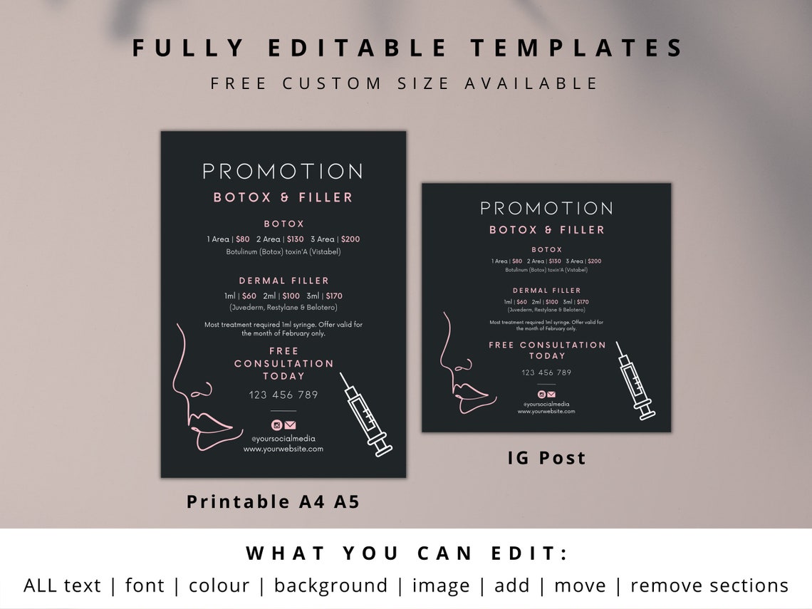 DIY Botox Filler Promotion Beauty Flyer Templates Editable - Etsy