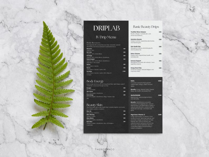 DIY IV Drips Price List Design Templates, Pre Made Complete Menu ...