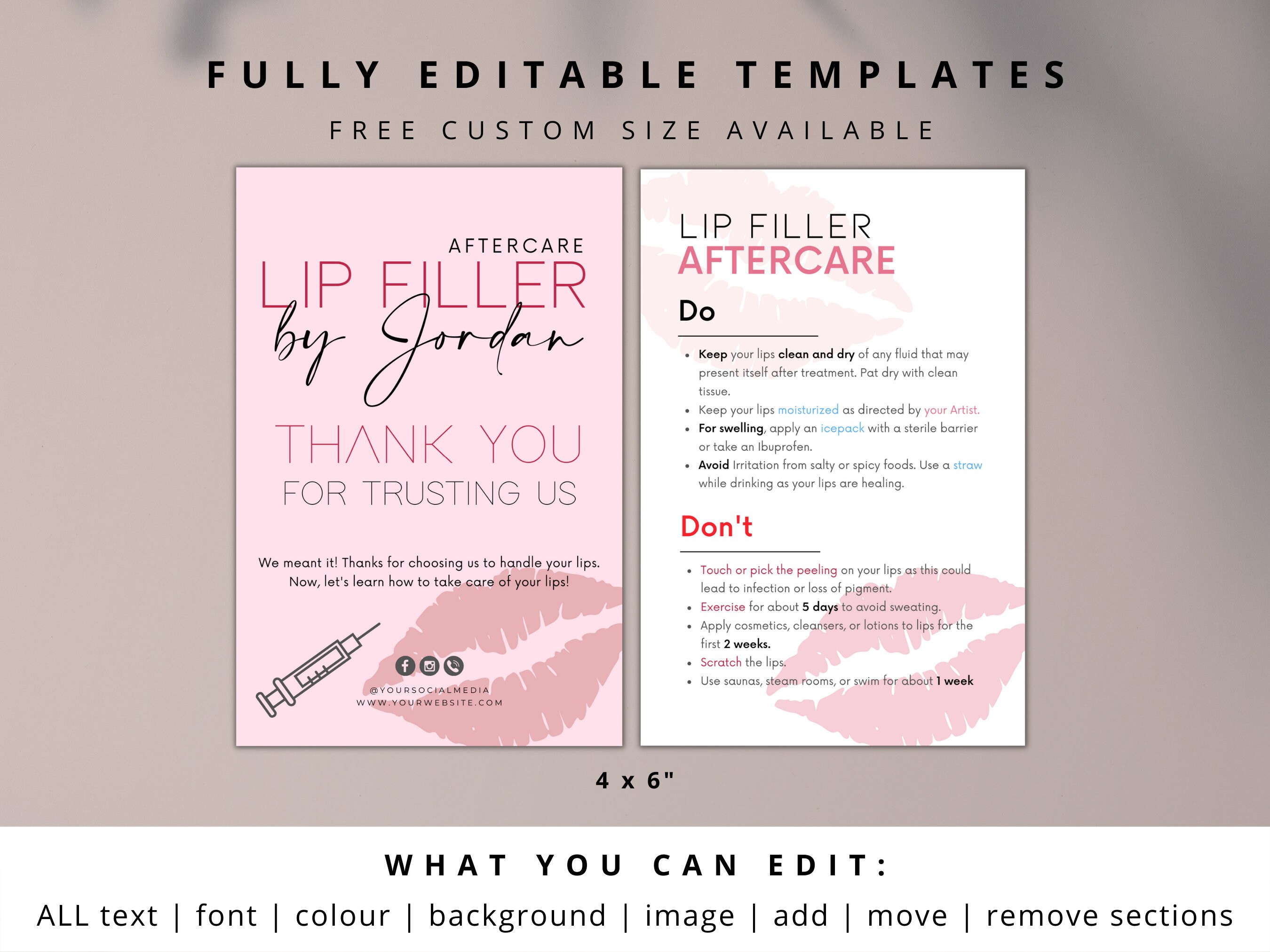 DIY Lip Filler Aftercare Card Templates Design Instant - Etsy France