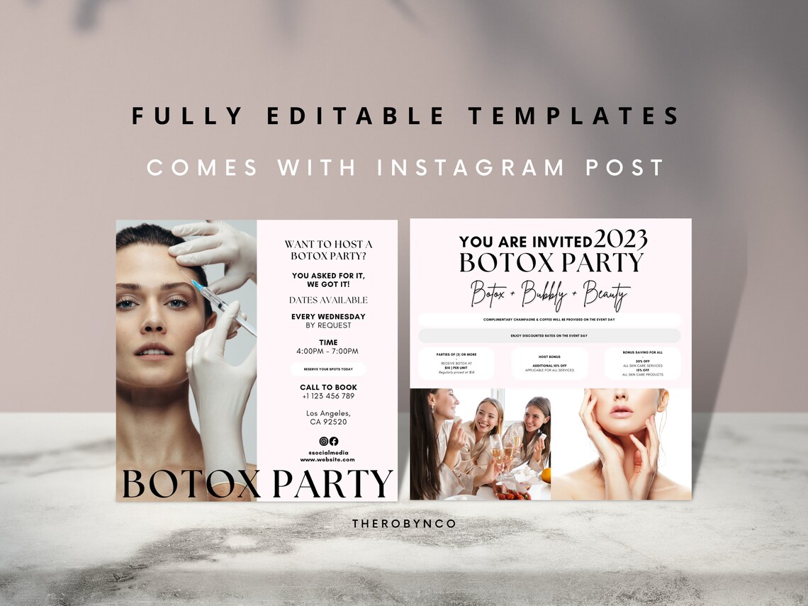DIY Botox Party Promotional Beauty Flyer Templates, Editable Printable ...