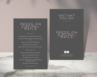 How to Apply Press on Nails Instructions Card Guide Templates | Etsy