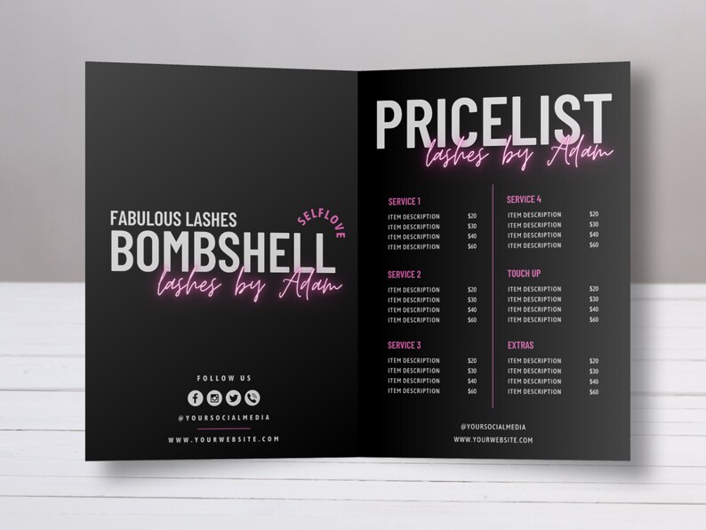 ADAM DIY Black Price List Templates, Editable, Printable, Instant, Pink ...