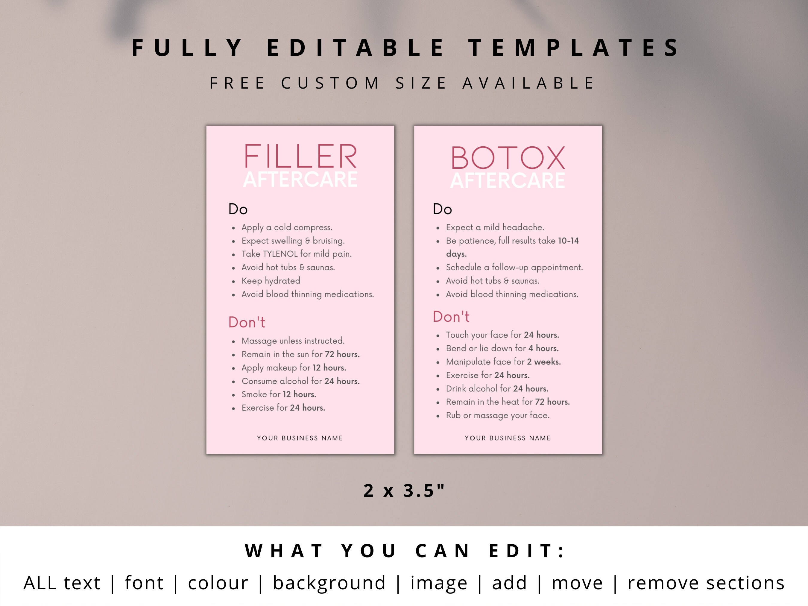 DIY Botox Filler Aftercare Card Design Mini Templates - Etsy