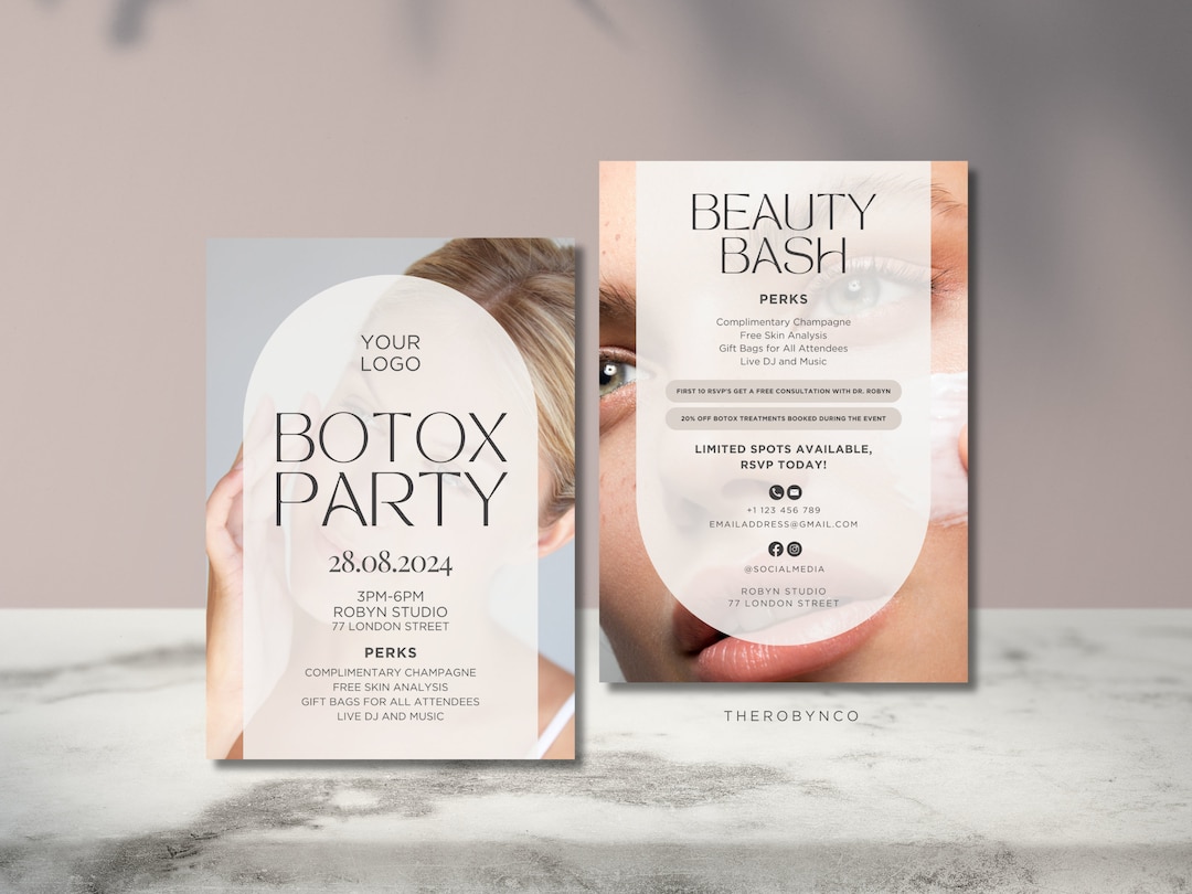 DIY Botox Party Event Beauty Flyer Templates Design, Editable Printable ...