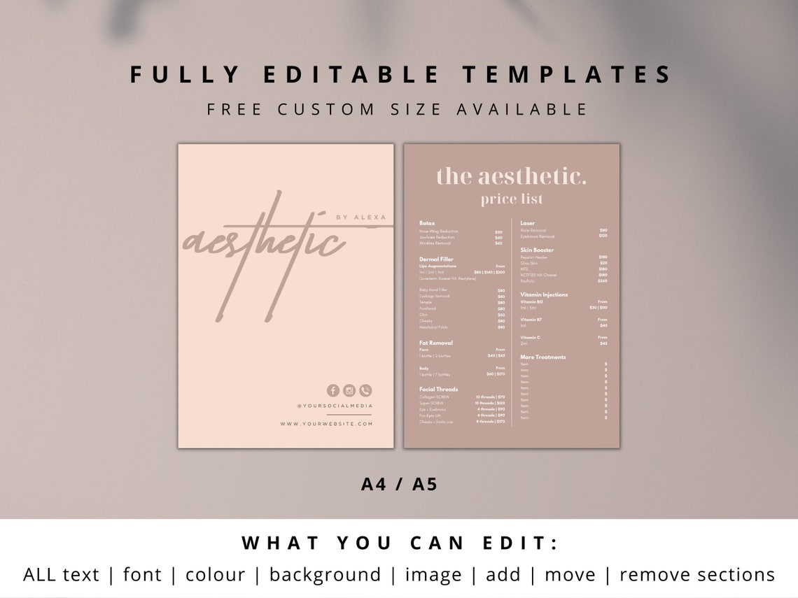 DIY Aesthetic Price List Design Templates, Pre Made Complete List ...