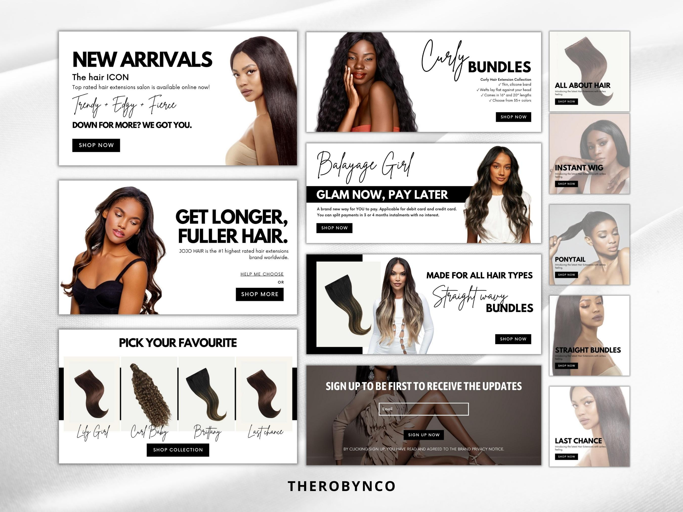 Extensions de cheveux bricolage banniere de site Web Bundle Shopify ensemble de modeles modifiable instantane grand paquet banniere Web boutique en ligne de mode Etsy France