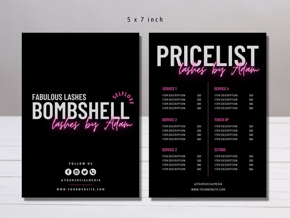 ADAM DIY Black Price List Templates Editable Printable - Etsy
