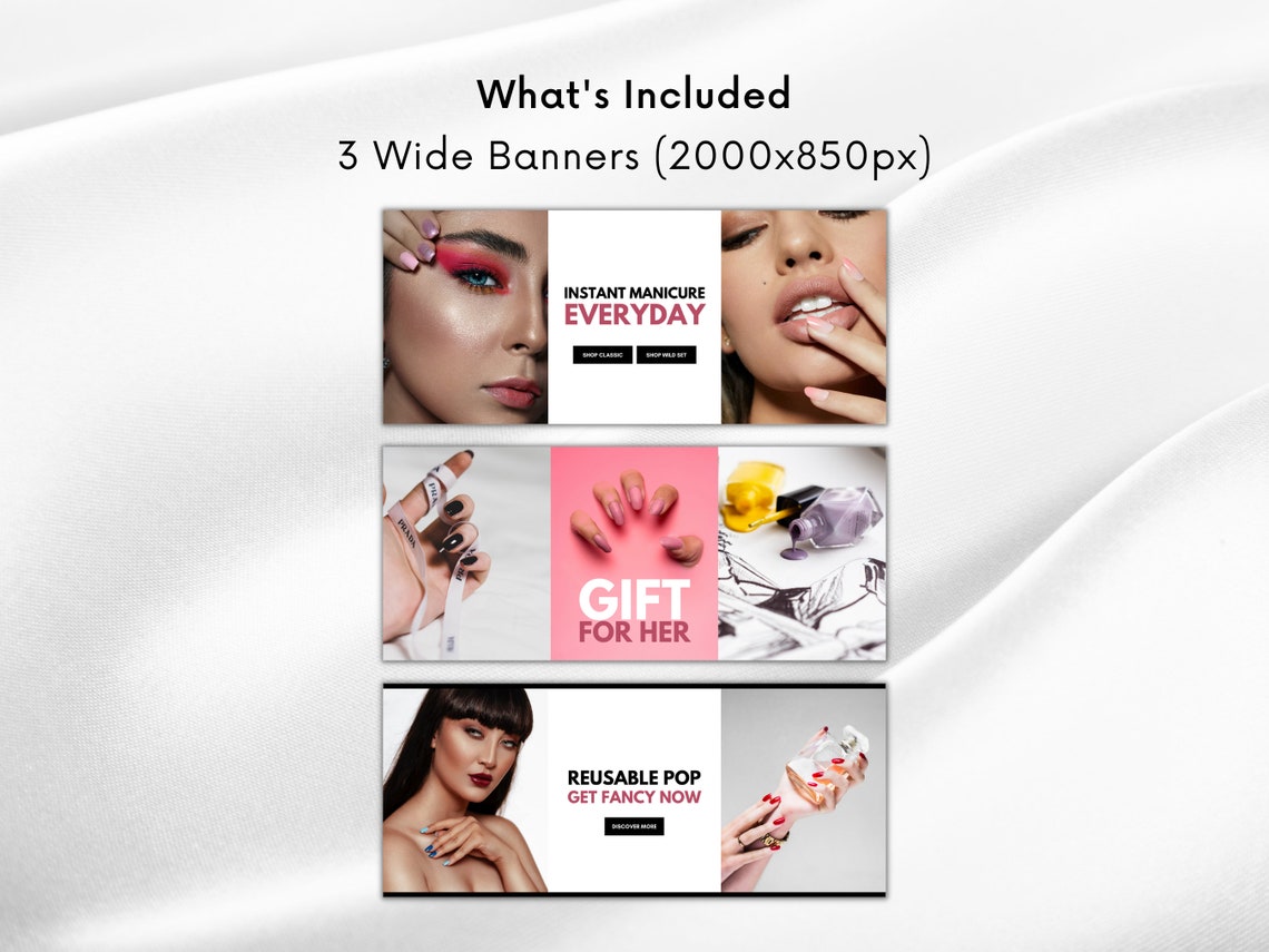 Press on Nail Salon Shopify Website Banner Set Bundle - Etsy