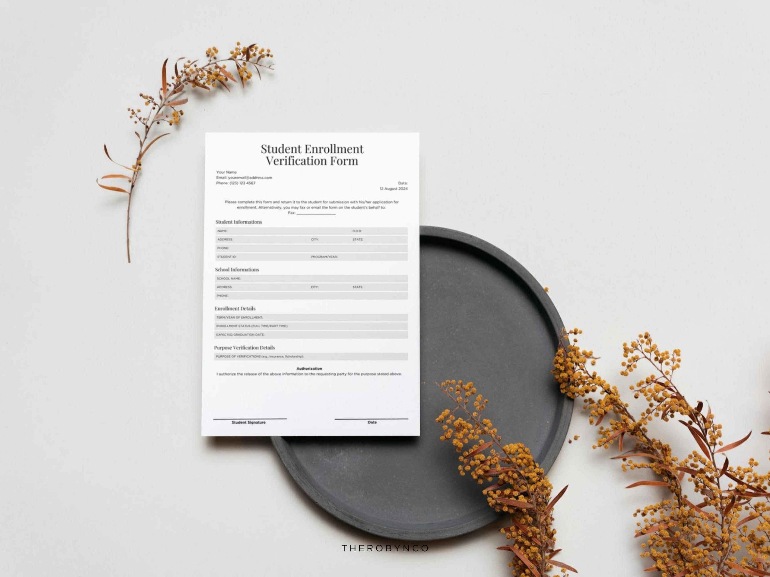 Student Enrollment Verification Form Template, Proof of Enrolment Form ...