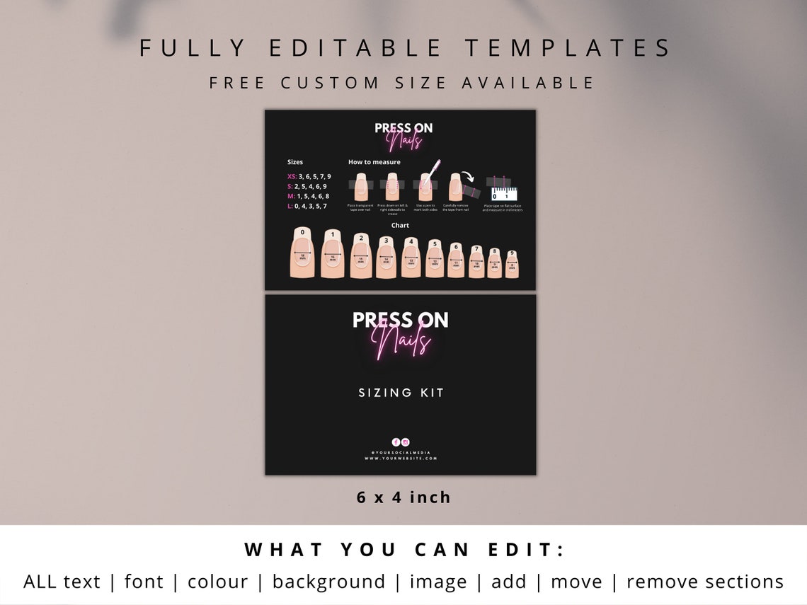 DIY Press on Nail Sizing Kit Chart Card Templates Design - Etsy