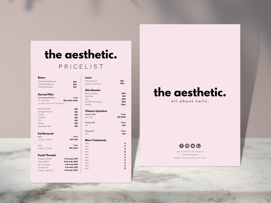 DIY Aesthetic Price List Design Templates, Pre Made Complete List ...