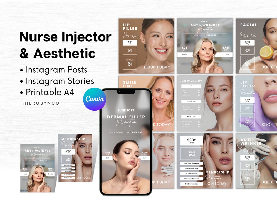 DIY Botox and Filler Instagram Post Templates Content Design, Editable ...