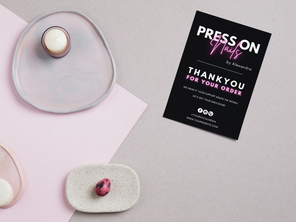 Neon How to Apply Press on Nails Instructions Guide Card - Etsy