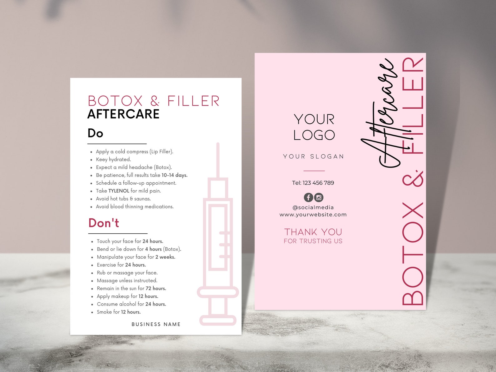 DIY Botox Filler Aftercare Card Design Mini Templates, Editable ...
