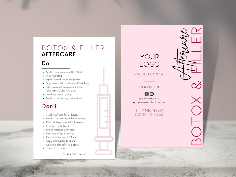 DIY Botox Filler Aftercare Card Design Mini Templates, Editable ...