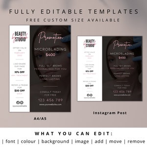 PMU Microblading Brows Flyer Promo Design Templates, Editable ...