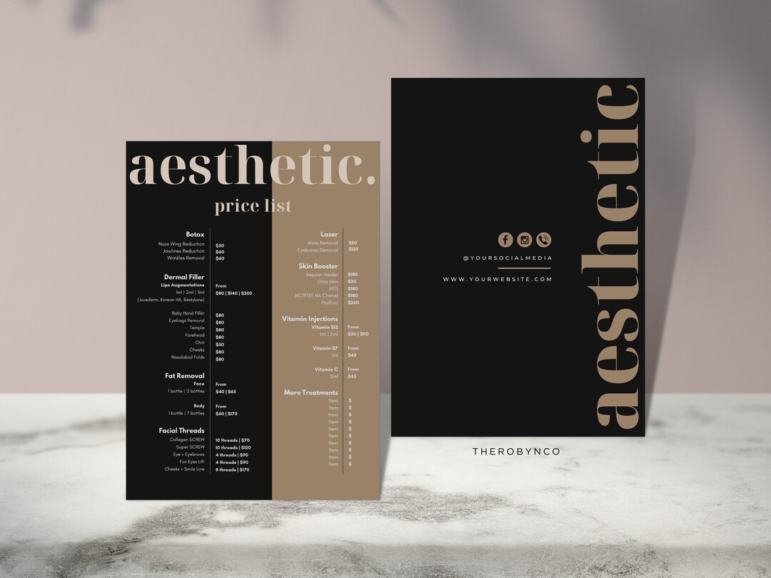 DIY Aesthetic Price List Design Templates, Pre Made Complete List ...