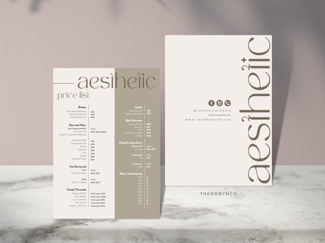 DIY Aesthetic Price List Design Templates, Pre Made Complete List ...
