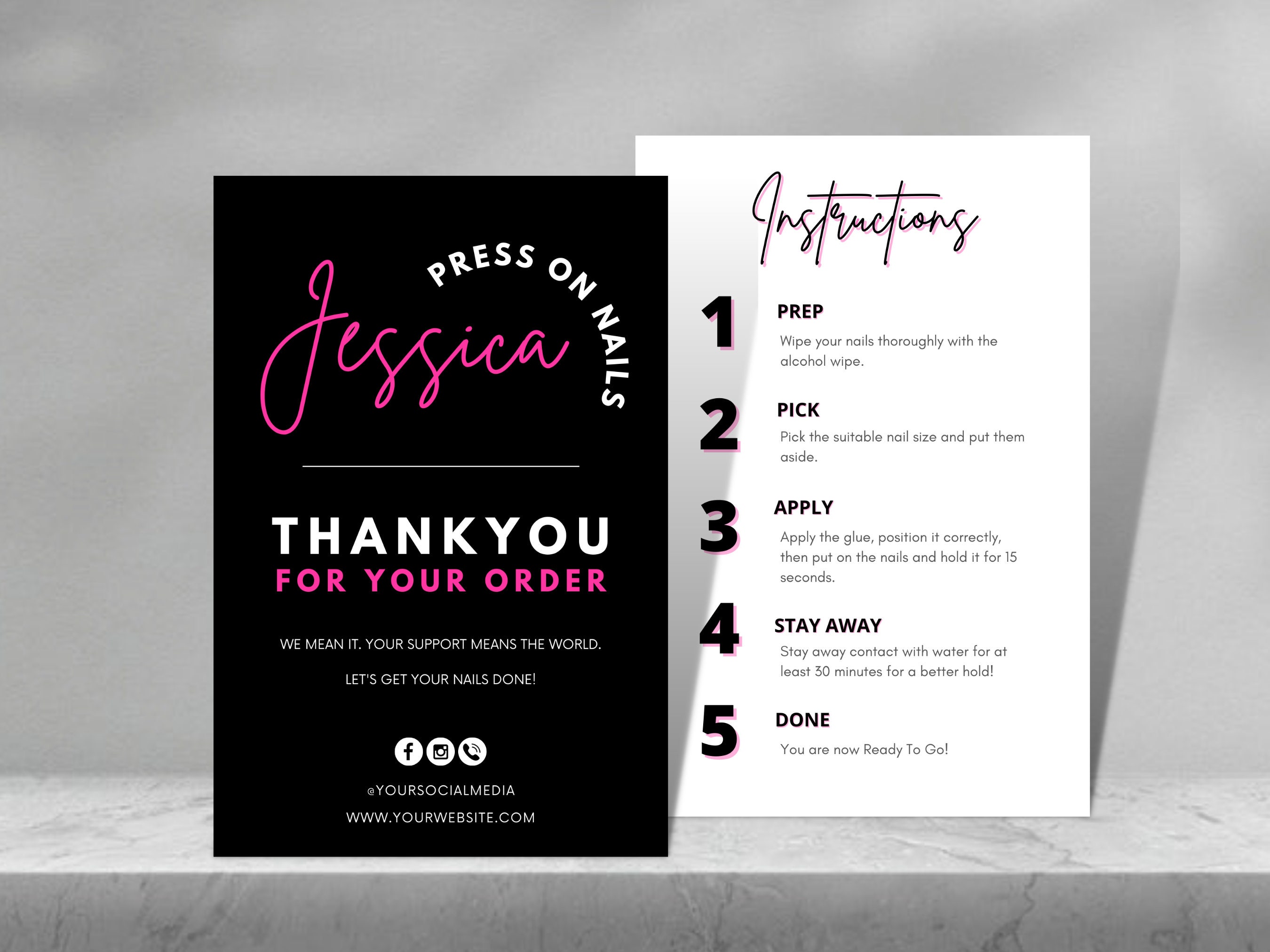 Black How to Apply Press on Nails Guide Instruction Templates - Etsy