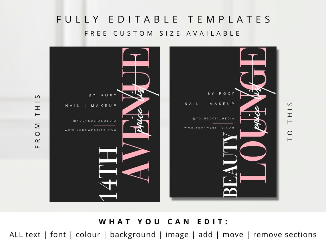 ROXY DIY Price List Templates Printable Editable Instant - Etsy