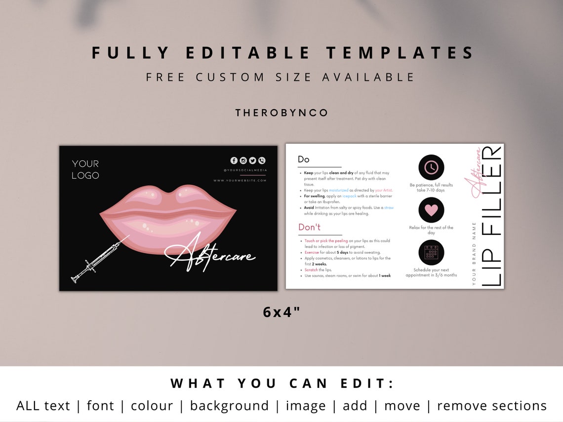 Lip Filler Aftercare Card Design Templates Lips Enhancement - Etsy