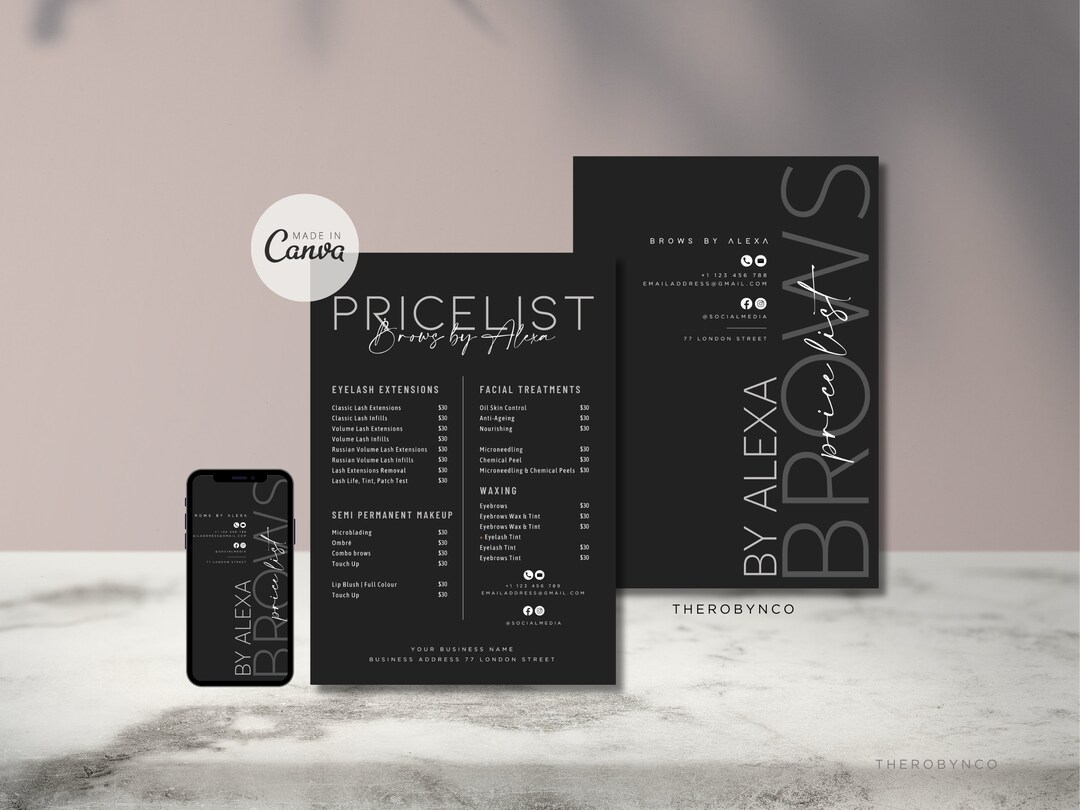 PMU Price List Templates Design Editable Printable Microblading Brows ...