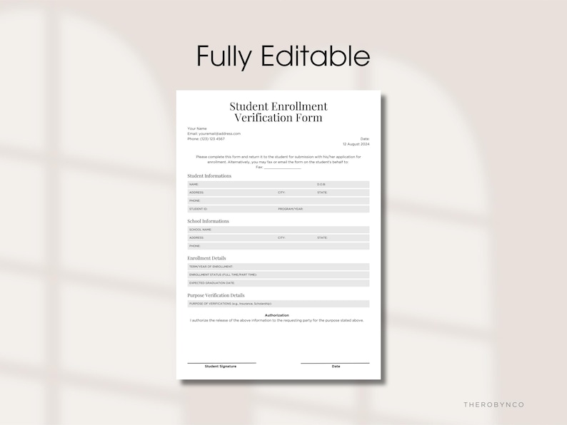 Student Enrollment Verification Form Template, Proof of Enrolment Form ...