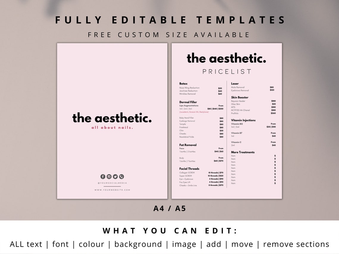 DIY Aesthetic Price List Design Templates Pre Made Complete | Etsy Canada