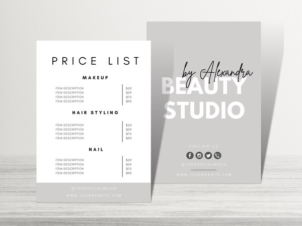 Black Price List Template Editable Price Sheet Small - Etsy Canada