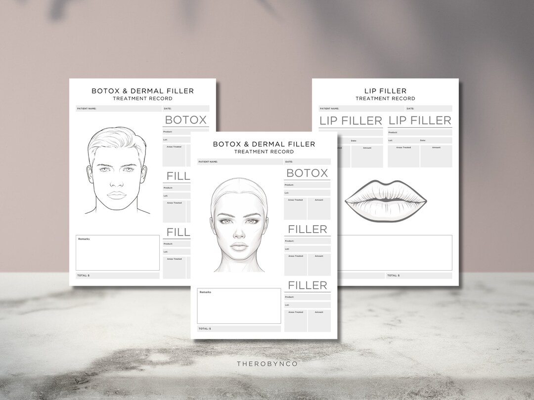 Botox and Dermal Filler Face Lip Treatment Record Form PDF, Patient ...