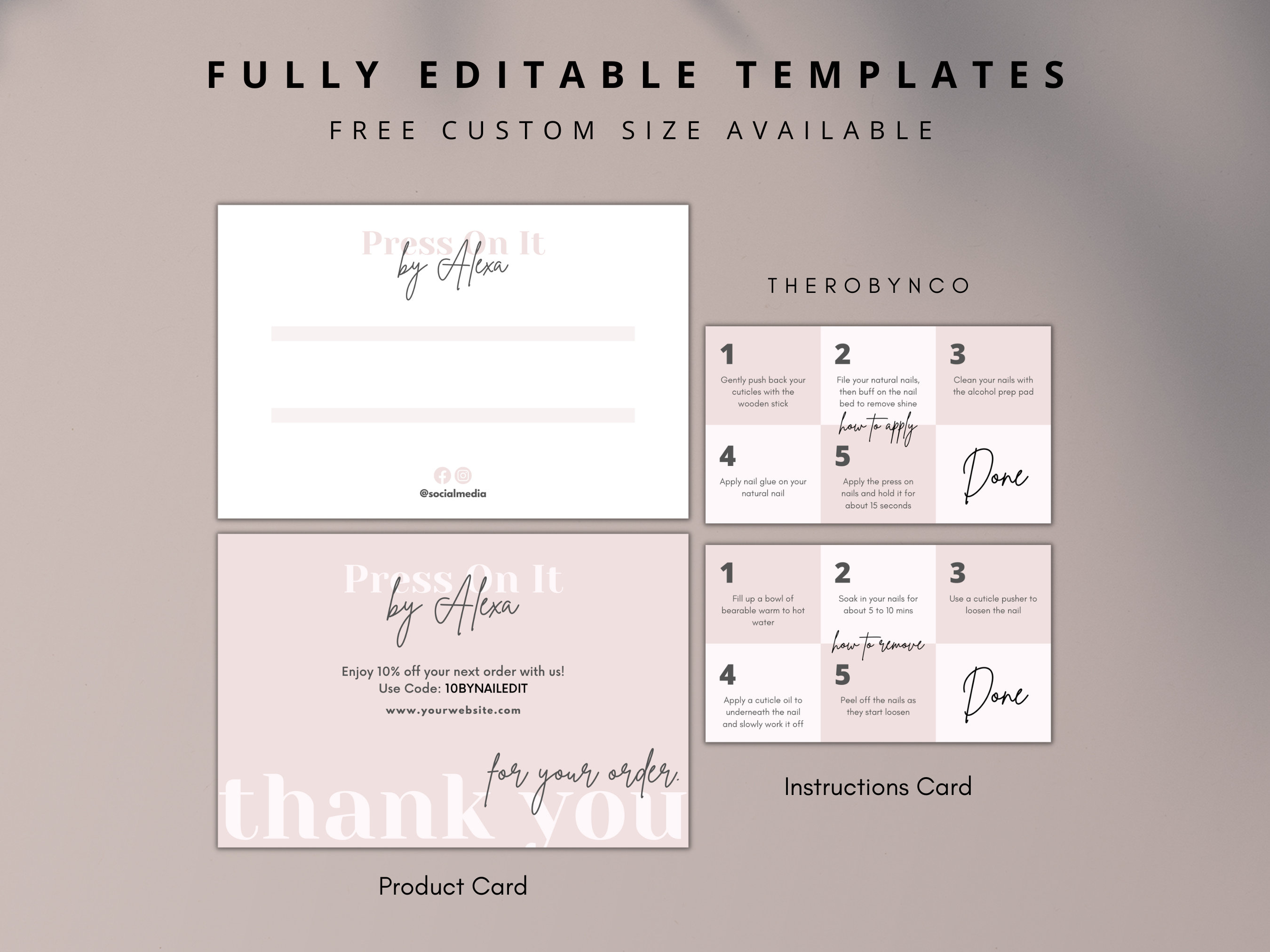 DIY Mini Bundle Press on Nails Product Card & Instructions Card ...