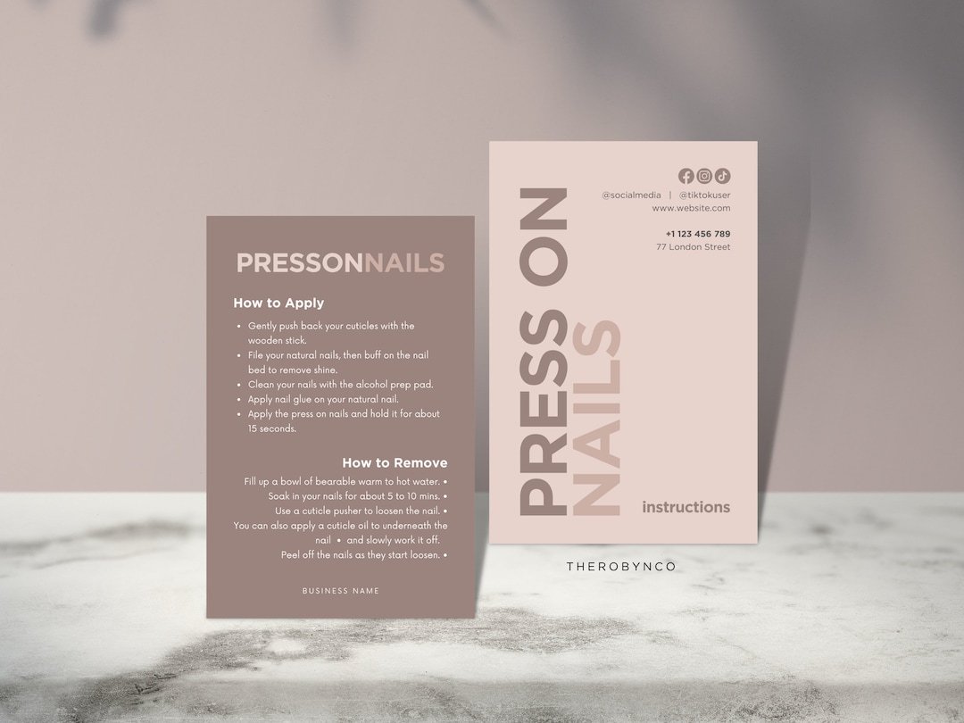 DIY How to Apply Press on Nails Card Templates, Instructions Card ...