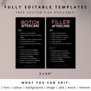 DIY Botox Filler Aftercare Card Design Mini Templates, Editable ...