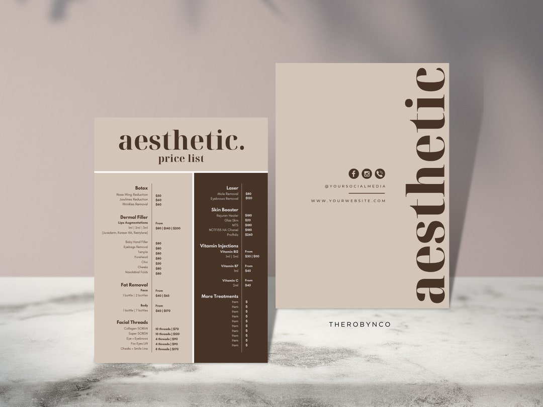 DIY Aesthetic Price List Design Templates, Pre Made Complete List ...