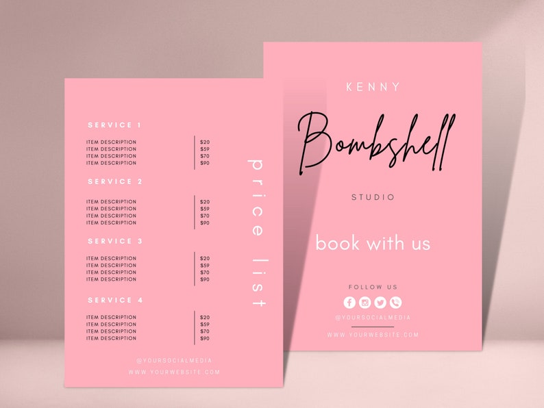 KENNY DIY Pink Price List Templates Printable Fully - Etsy