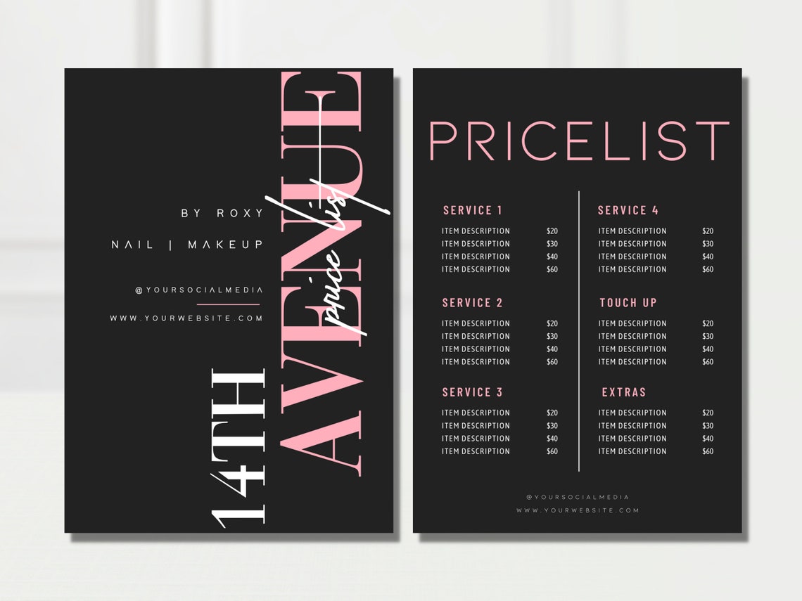 ROXY DIY Price List Templates Printable Editable Instant - Etsy