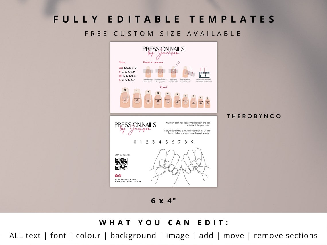 DIY Press on Nail Sizing Kit Chart Card Templates Design - Etsy