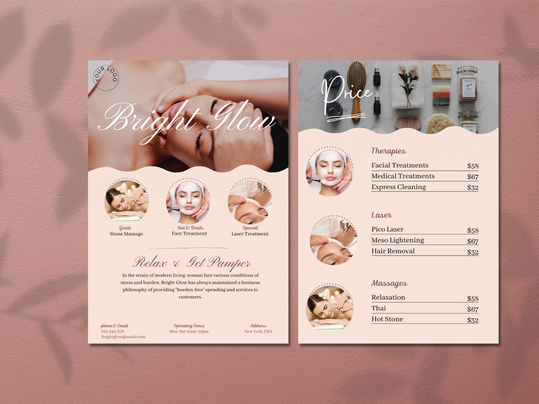 Beauty Salon Flyer Price List Template, Flyer Price Menu, Facial Price ...