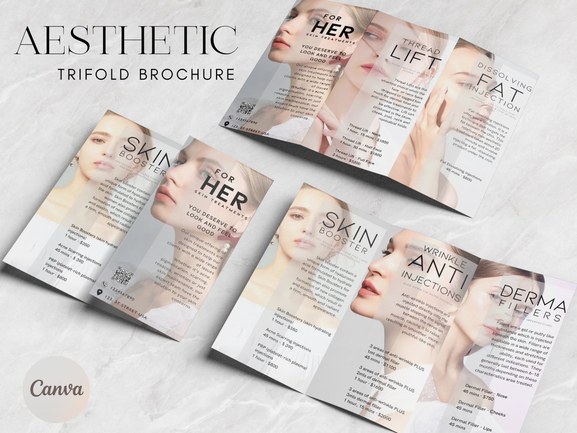 Editable Aesthetic Trifold Brochure, Skin Care Spa Brochure Template ...