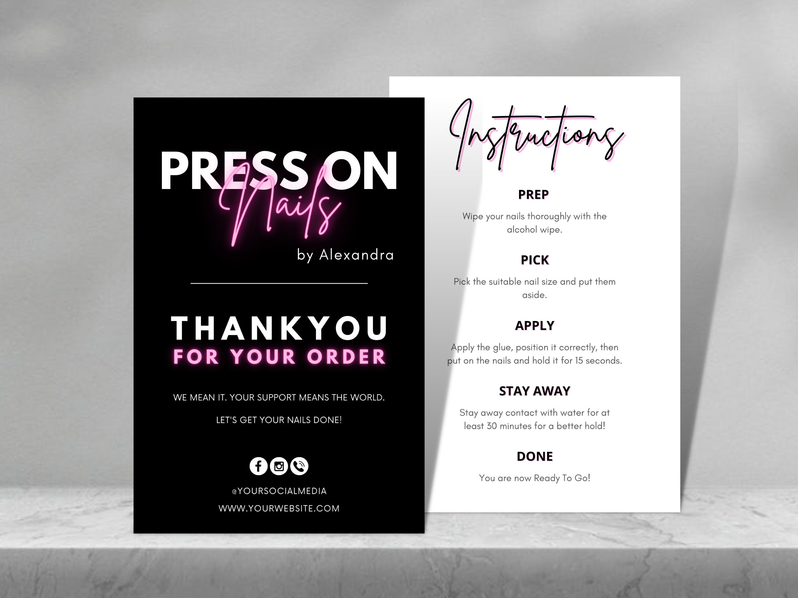 Neon How to Apply Press on Nails Instructions Guide Card - Etsy