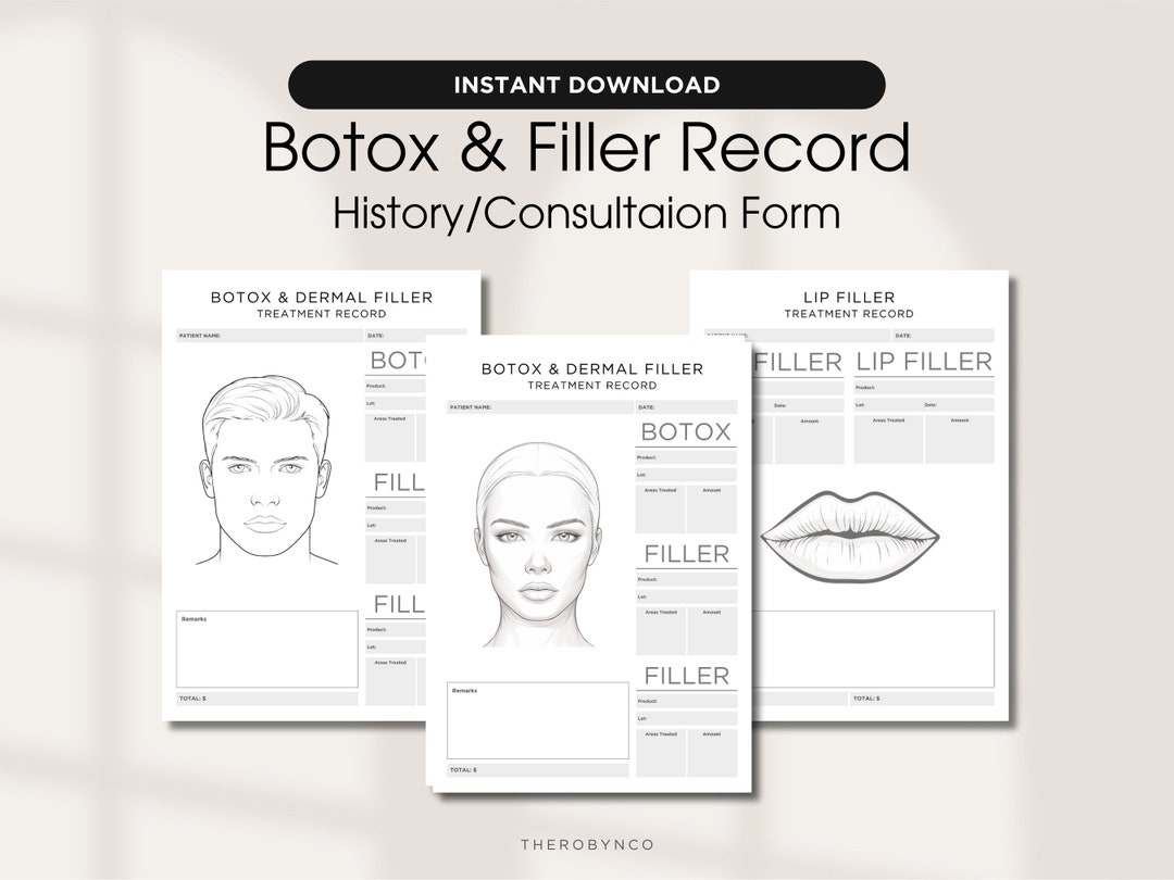 Botox and Dermal Filler Face Lip Treatment Record Form PDF, Patient ...
