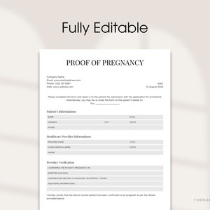 Verification Proof of Pregnancy Form Template, Consent Form, Editable Confirmation of Pregnancy ...