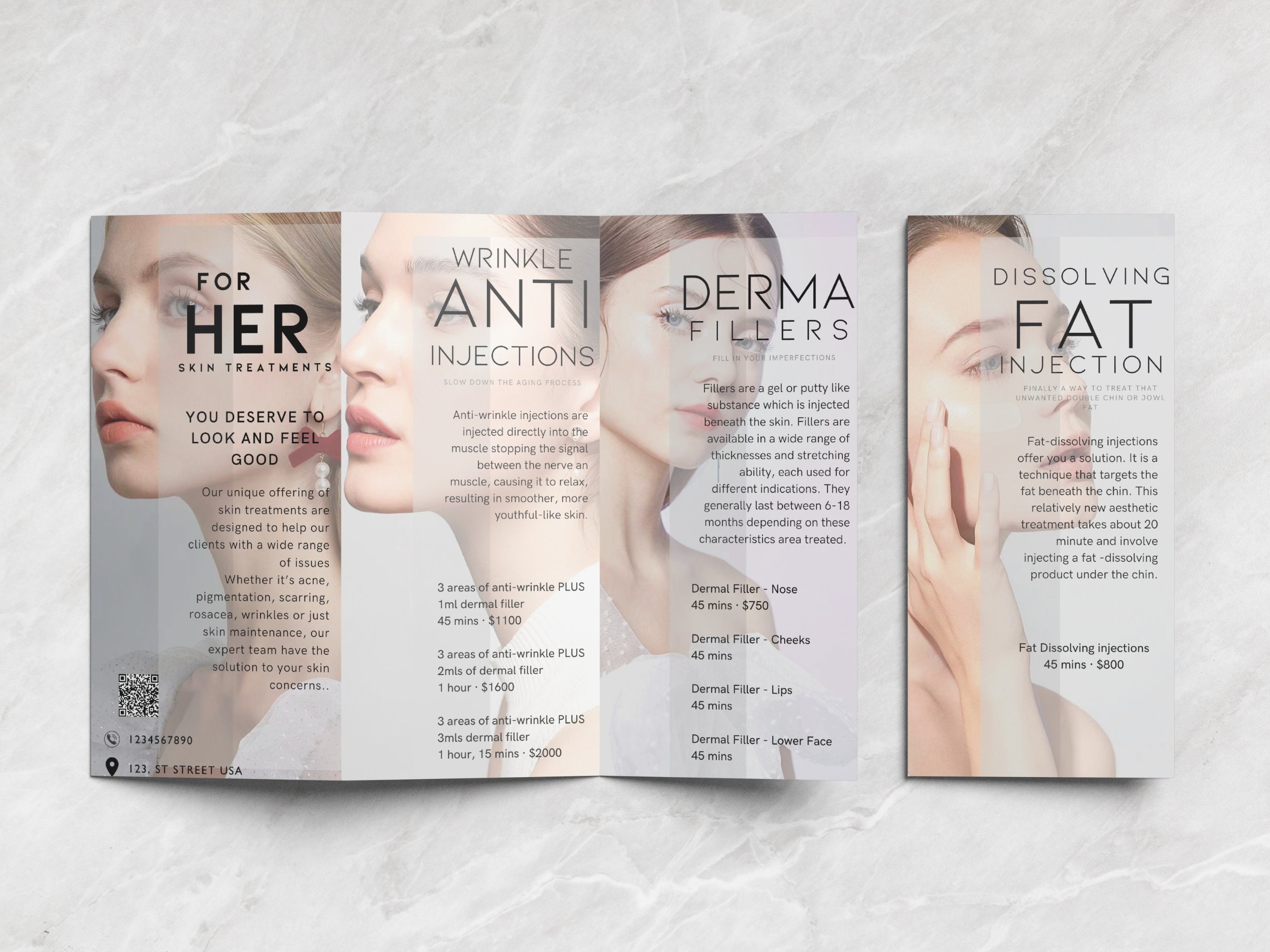 Editable Aesthetic Trifold Brochure Skin Care Spa Brochure - Etsy