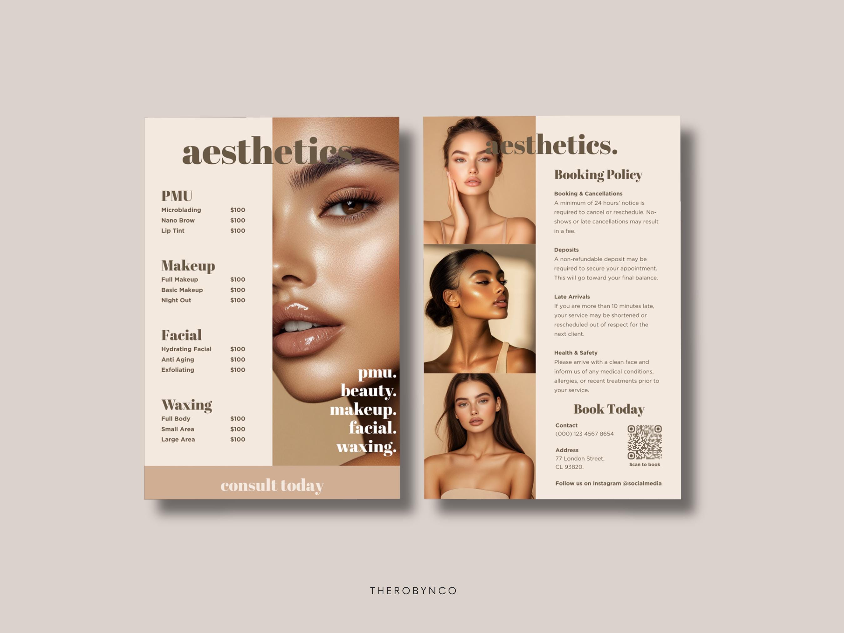 DIY Beauty Salon Flyer Price List and Booking Policy Templates Design ...