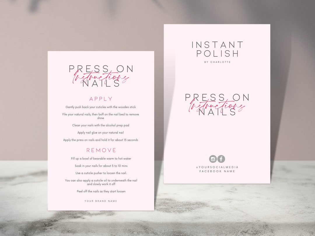 How to Apply Press on Nails Instructions Card Guide Templates, Editable ...