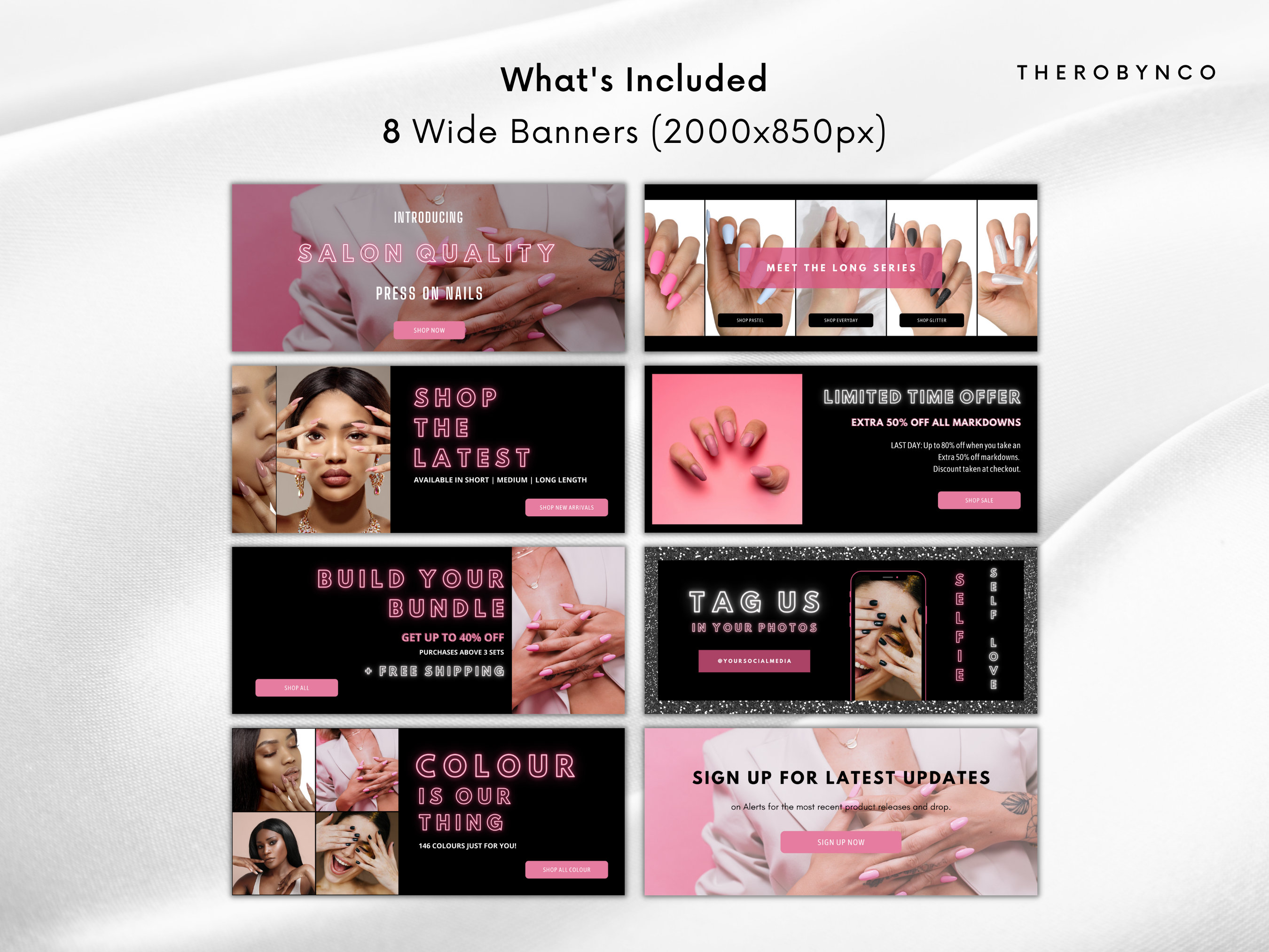 Large Press on Nail Salon Shopify Website Banner Set Bundle Templates ...