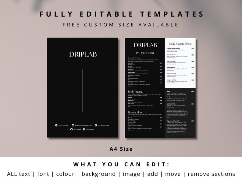 DIY IV Drips Price List Design Templates, Pre Made Complete Menu ...