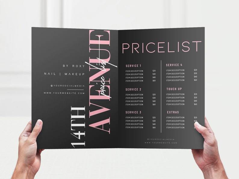 ROXY DIY Price List Templates, Printable, Editable, Instant, Pink ...