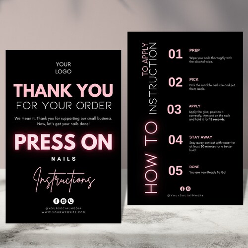 Neon How to Apply Press on Nails Instructions Guide Card - Etsy